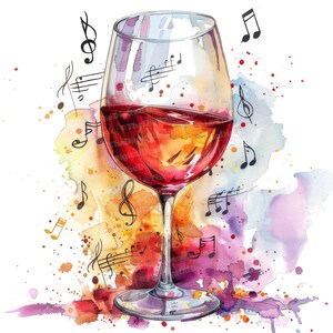 12x Wine Glass With Music Notes Clipart, Musical Clipart, Printable ...