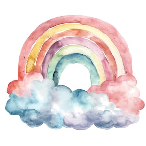 12 Rainbow and Clouds Clipart, Cute Watercolor Clipart, Printable ...