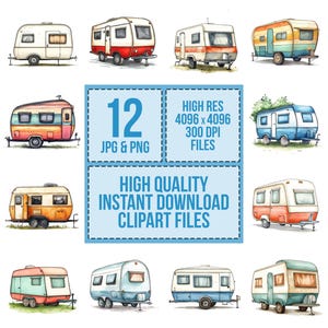 Camper Trailer PNG Clipart, 12x Vintage RV Clip Art Set, Printable ...