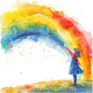 Girl With Rainbow Clipart, 12 Jpgs, Watercolor Rainbow Art Clipart ...