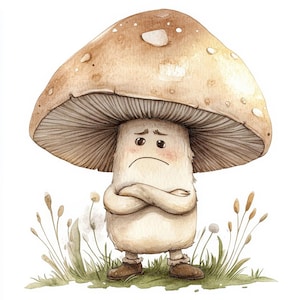 12x Angry Toadstool PNG Clipart, Watercolor Grumpy Mushroom PNG Set ...