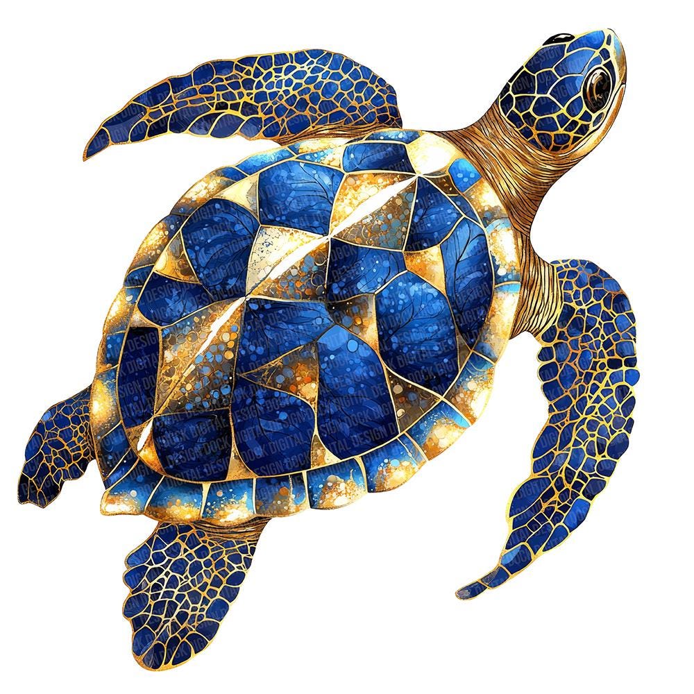 Sea Turtle PNG Clipart, 12x Baroque Blue and Gold Clip Art Set ...
