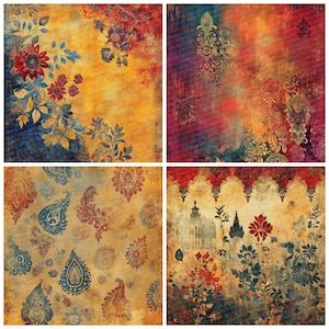 12x India Luxe Junk Journal Paper Vintage Digital Paper Pack Distressed ...