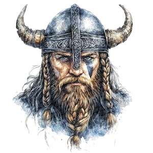 12 Viking Clip Art, Warrior Portrait Clip Art, Watercolor Viking Face ...