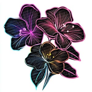 Neon Floral Clip Art, 12x Bright Glow PNG Flowers Clipart Set ...