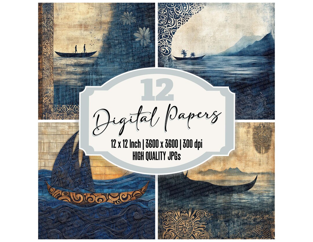 12x Polynesian Tides Junk Journal Paper Tribal Ocean Digital Paper Pack ...