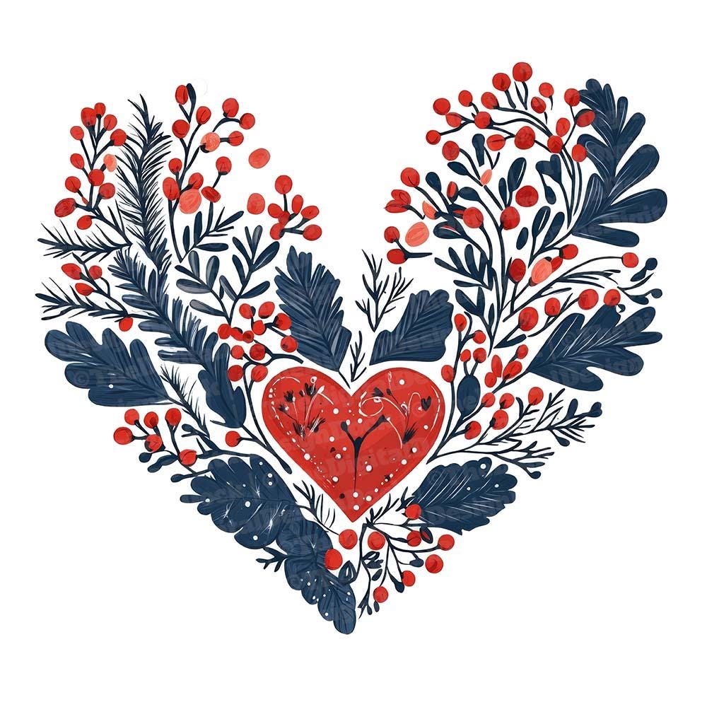 12 Christmas Heart Wreath Clip Art, Holiday Floral Watercolor Set ...