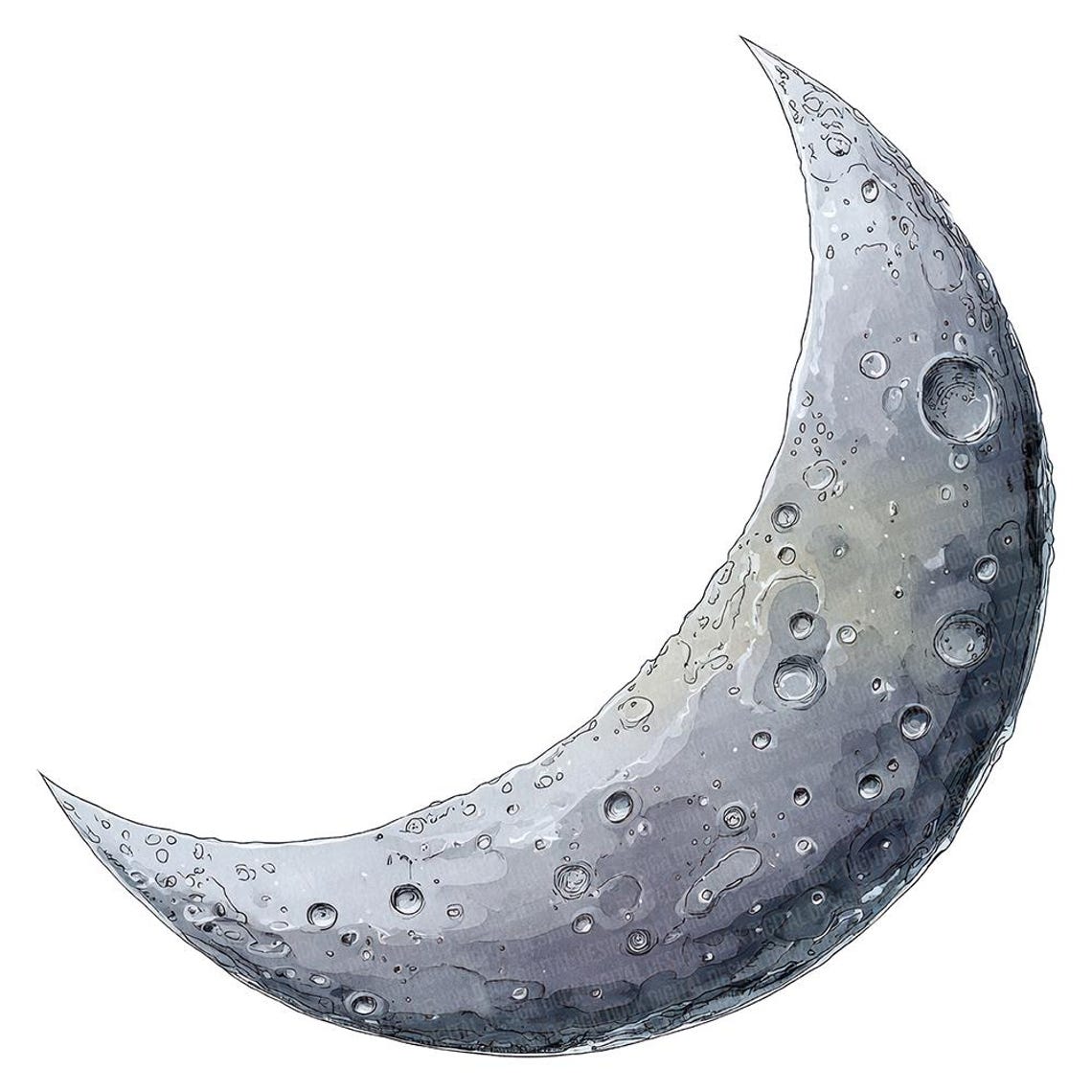 Crescent Moon PNG Clipart, 12x Lunar Clip Art Set, Printable Watercolor ...