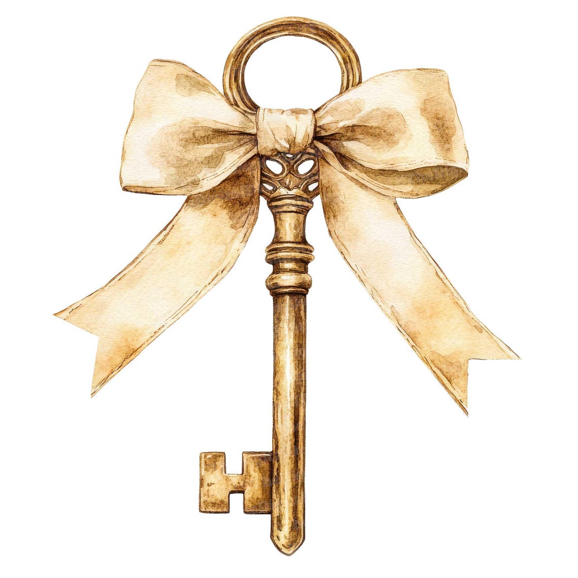 12x Vintage Gold Key Clipart, Watercolor Decorative Keys, High Quality ...