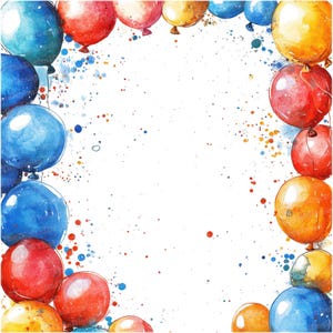 12 Balloon Border Clipart, Watercolor Party Balloons, Printable Clipart ...