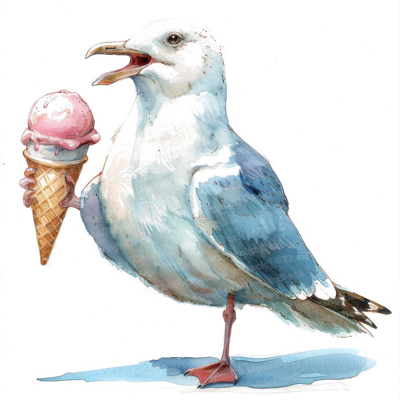 12 Funny Seagull Clipart, Seagull Eating Ice Cream Clipart, Printable ...