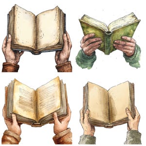 Open Book PNG Clipart, 12x Vintage Reading Clip Art Set, Printable ...