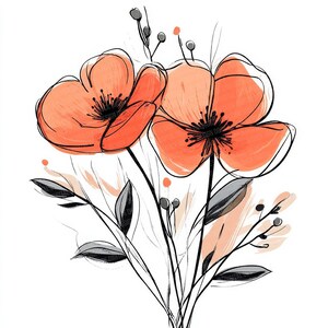 Bright Coral Flower PNG Clip Art, 12x Watercolor Coral Floral Clipart ...