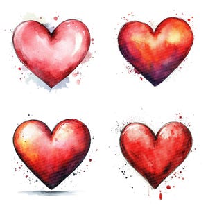 Watercolor Heart PNG Clipart, 12x Red Love Heart Clip Art Set,hand ...