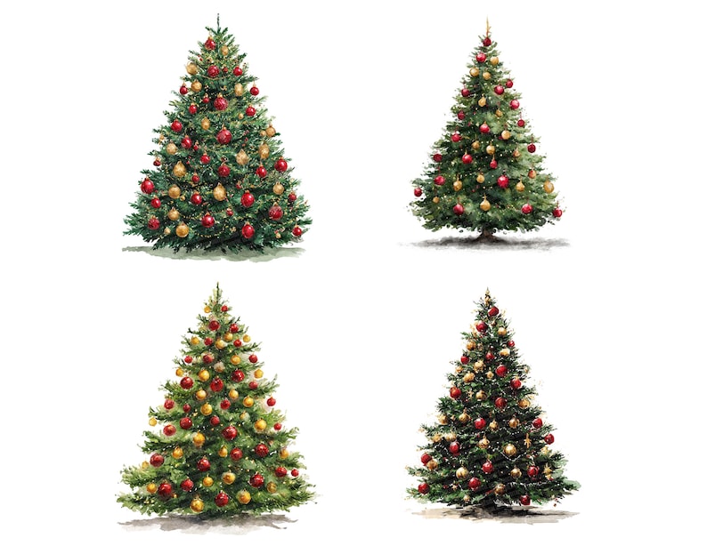 Classic Christmas Tree PNG Clipart, 12x Holiday Tree Clip Art, Red and ...