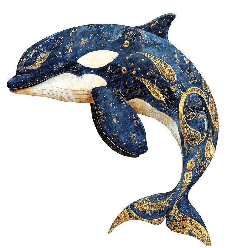 Orca Whale PNG Clipart, 12x Baroque Blue and Gold Clip Art, Printable ...