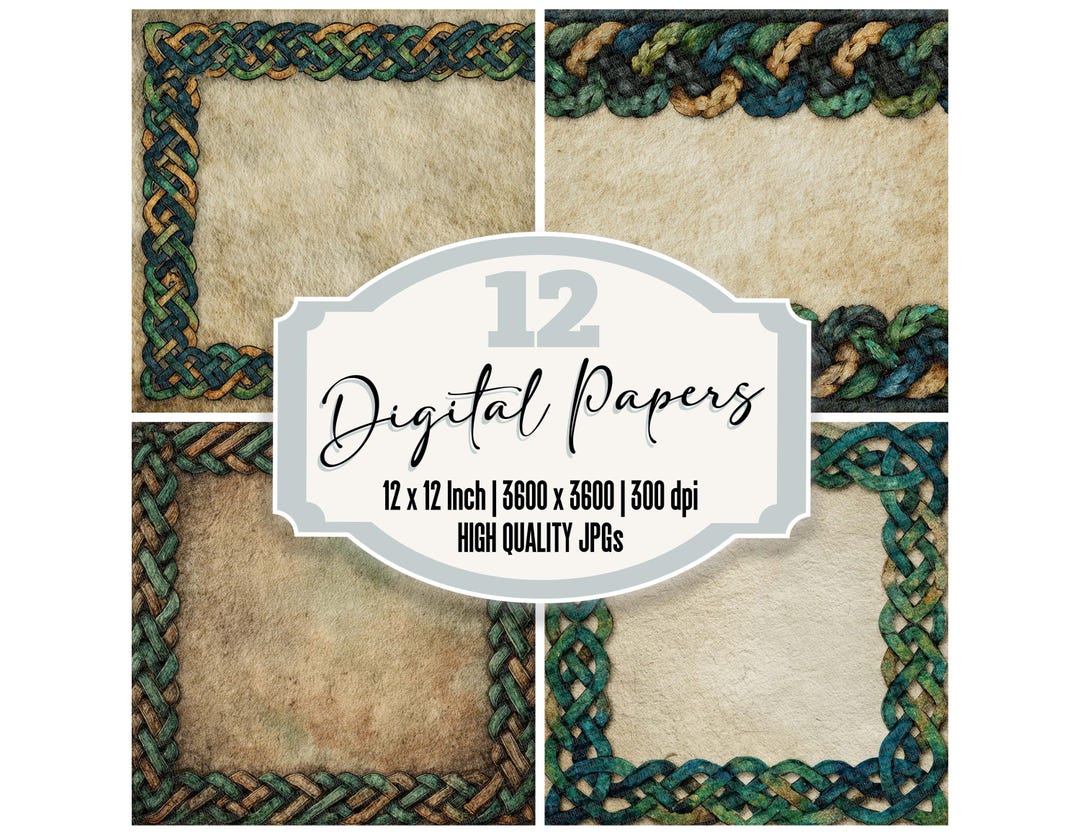 Celtic Braid Green Black Digital Paper Pack 12x Vintage Celtic Knot ...