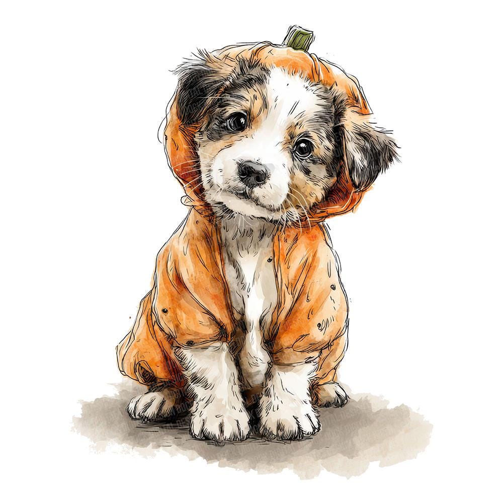 Halloween Puppy Pumpkin PNG Clipart, 12 Watercolor Dog Clip Art Set ...