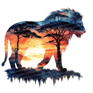 Lion Safari Clipart, 12 High Quality, Watercolor African Scene, Digital ...