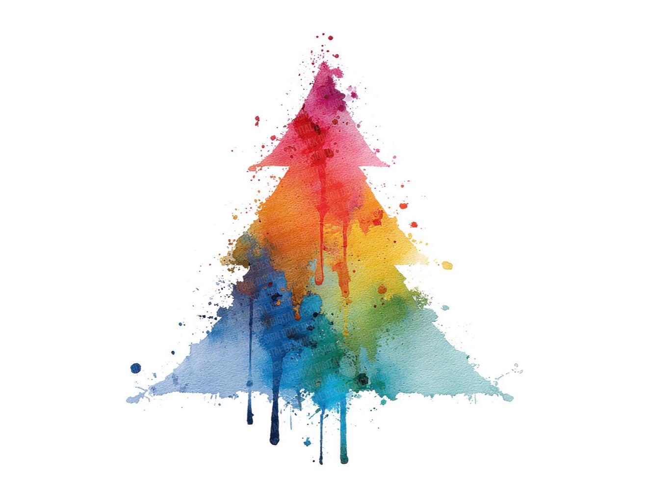 Rainbow Christmas Tree PNG Clipart, 12x Watercolor Splash Holiday Trees ...