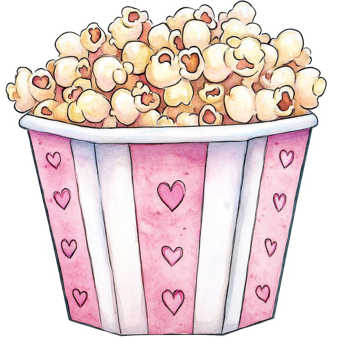12x Watercolor Popcorn PNG Clipart, Movie Date Night Snack Clip Art ...