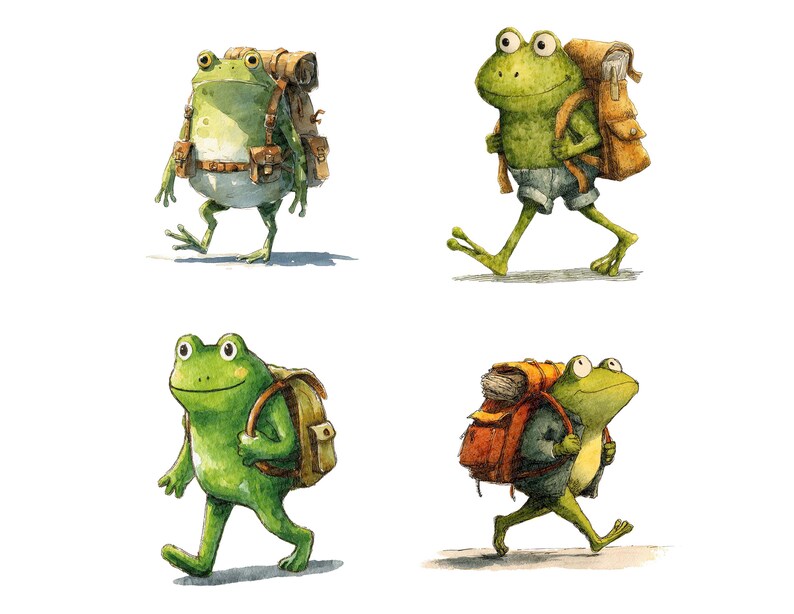 Frog PNG Clipart, 12x Backpack Animal Art Set, Printable Watercolor ...