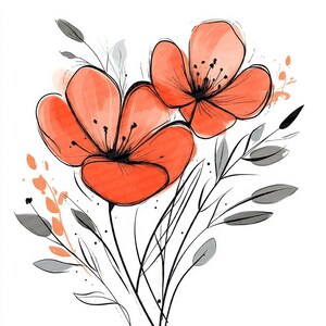 Bright Coral Flower PNG Clip Art, 12x Watercolor Coral Floral Clipart ...