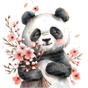 12 Panda With Flowers Clipart, Cute Animal Clipart, Printable ...