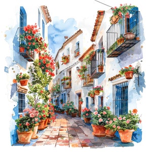12x Spanish Street Clipart, Floral Street, JPG Clipart, Printable ...