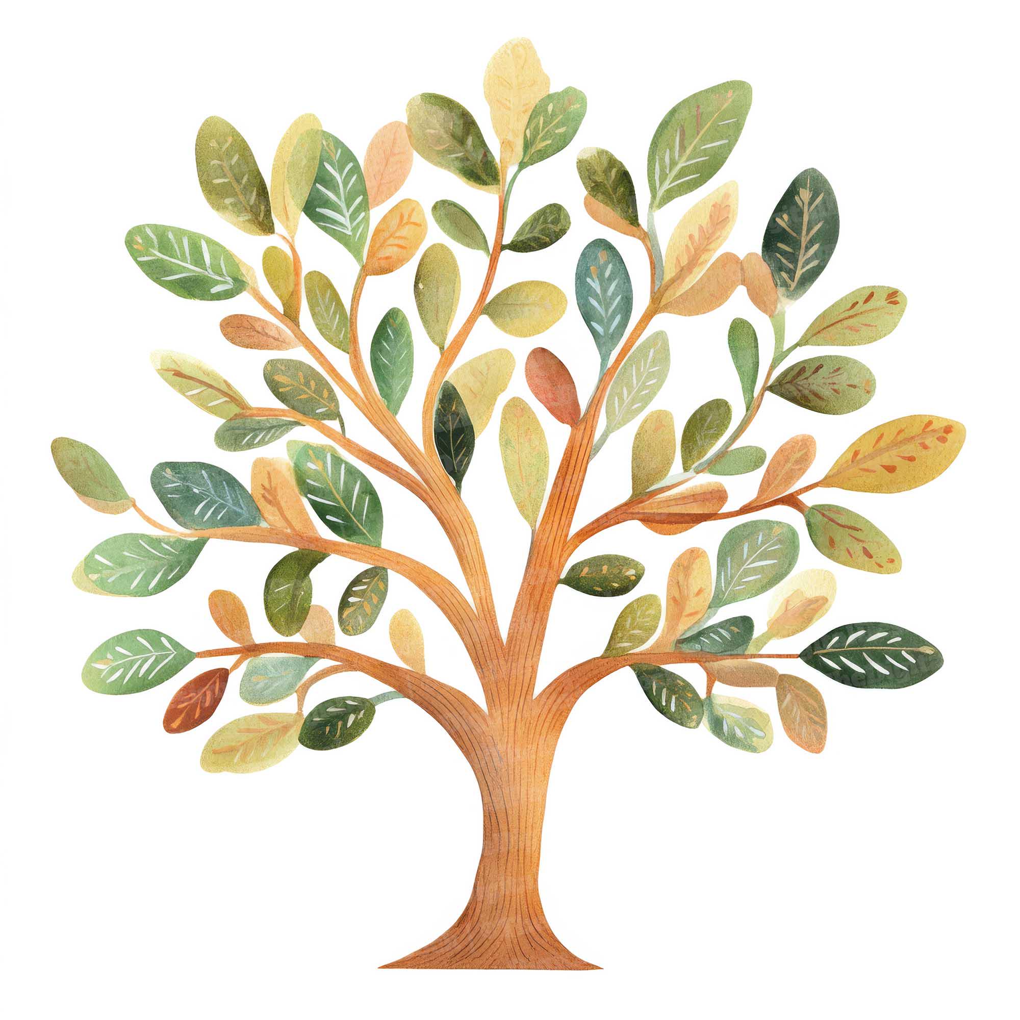 Folk Art Tree Clip Art, 12x Decorative Tree Clipart Set, Watercolor ...