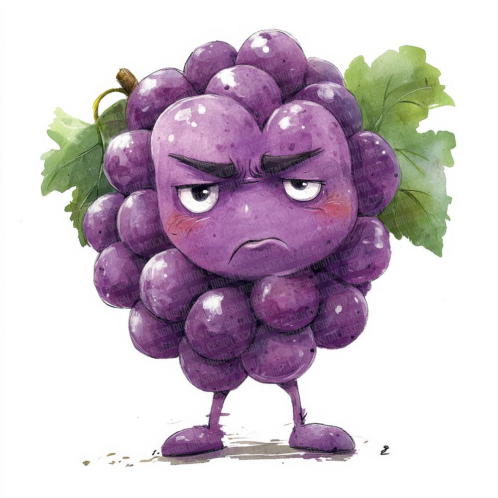 Grumpy Grapes PNG Clip Art, 12x Funny Fruit Character Clipart Set ...