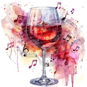 12x Wine Glass With Music Notes Clipart, Musical Clipart, Printable ...