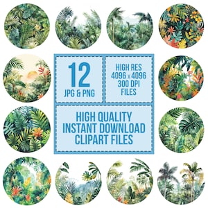 Tropical Jungle PNG Clipart, 12x Palm Tree Watercolor Clip Art Set ...