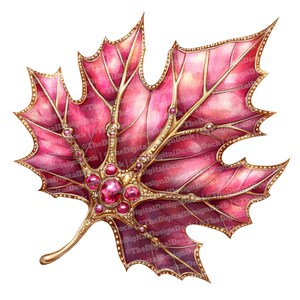 Jeweled Maple Leaf Clip Art, 12x Watercolor Leaf With Gems Clipart Set ...
