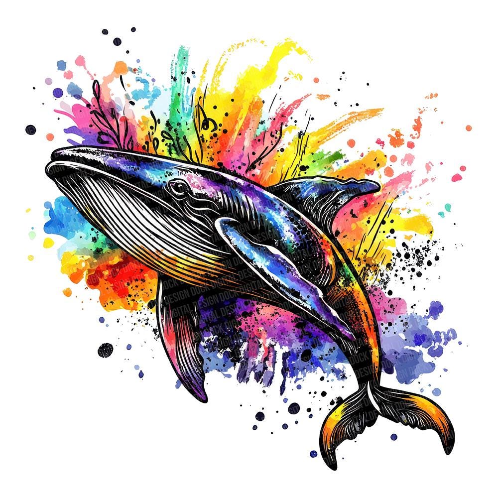 Whale PNG Clip Art, 12x Watercolor Splatter Whale Clipart PNG Set ...