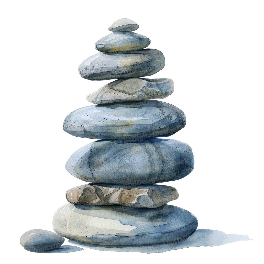 Stacked Stones Clipart, 12 Jpgs, Watercolor Zen Rocks Clipart ...