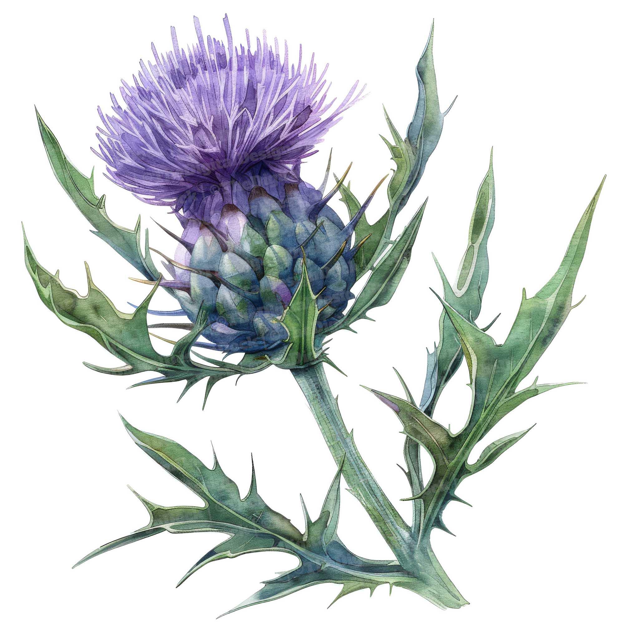 12 Thistle Flower Clipart, Watercolor Botanical Clipart, Printable ...
