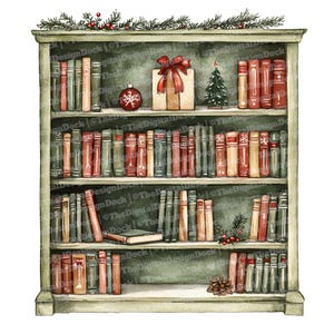 Christmas Bookshelf Clip Art, 12x Vintage Holiday Books Clipart Set ...