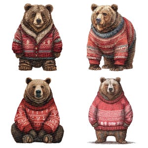 Bear PNG Clipart, 12x Christmas Bear in Sweater Clip Art Set, Printable ...