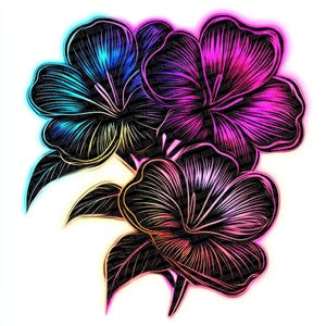 Neon Floral Clip Art, 12x Bright Glow PNG Flowers Clipart Set ...