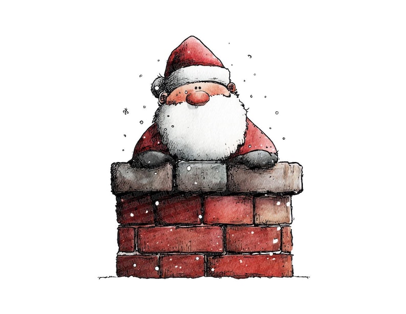 12x Santa in Chimney PNG Clipart, Watercolor Christmas Santa Clip Art ...