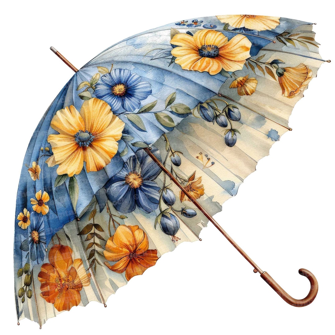 Floral Umbrella Clipart, 12 Jpgs, Flowers Clipart, Printable ...