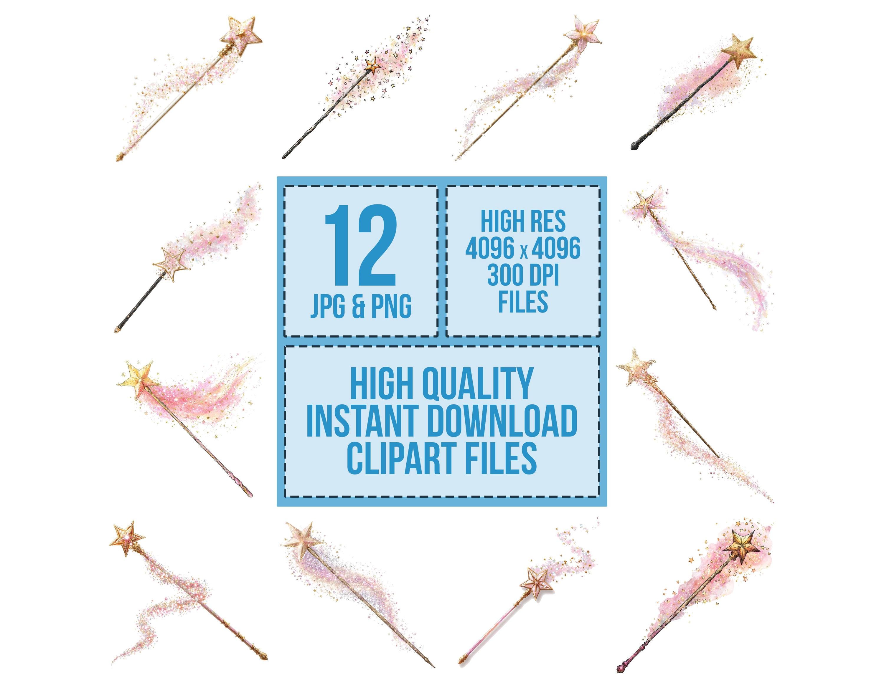 Magic Star Wand PNG Clipart, 12x Fairy Wand Clip Art , Printable ...