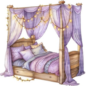 12x Canopy Lights Bed Clipart, Cartoon Bed Clipart, Printable ...