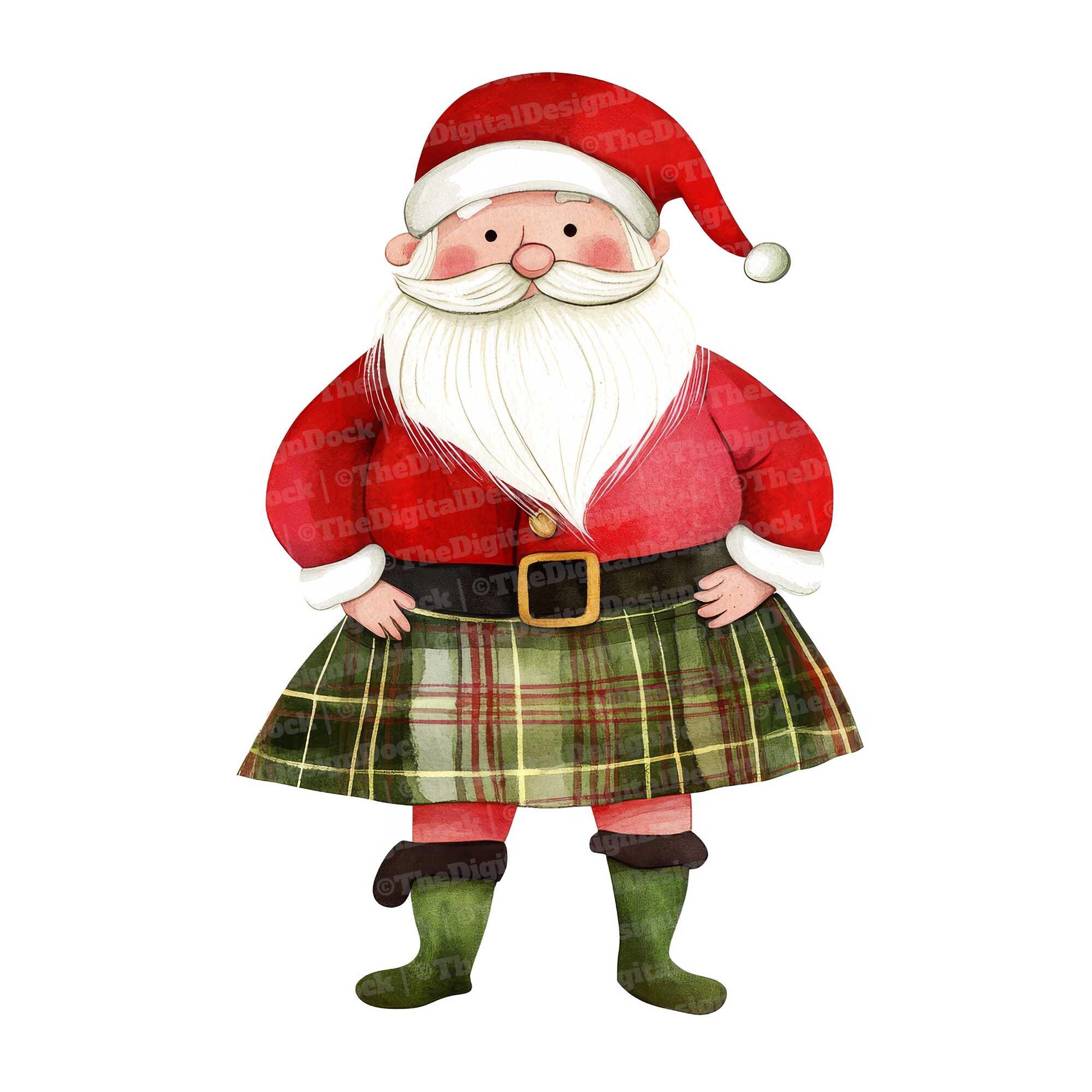 12x Santa in Kilt Clipart, Scottish Christmas Clipart, Printable ...