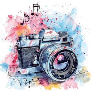 12x Classic Camera Music Notes Clipart, Musical Clipart, Printable ...