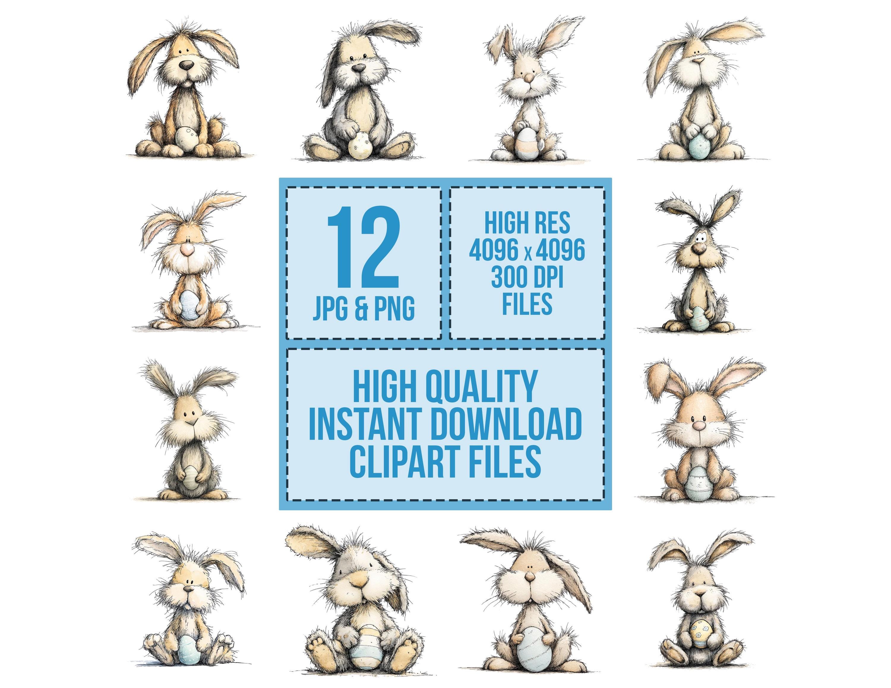Easter Bunny PNG Clipart, 12x Spring Rabbit Egg Clip Art Set, Printable ...