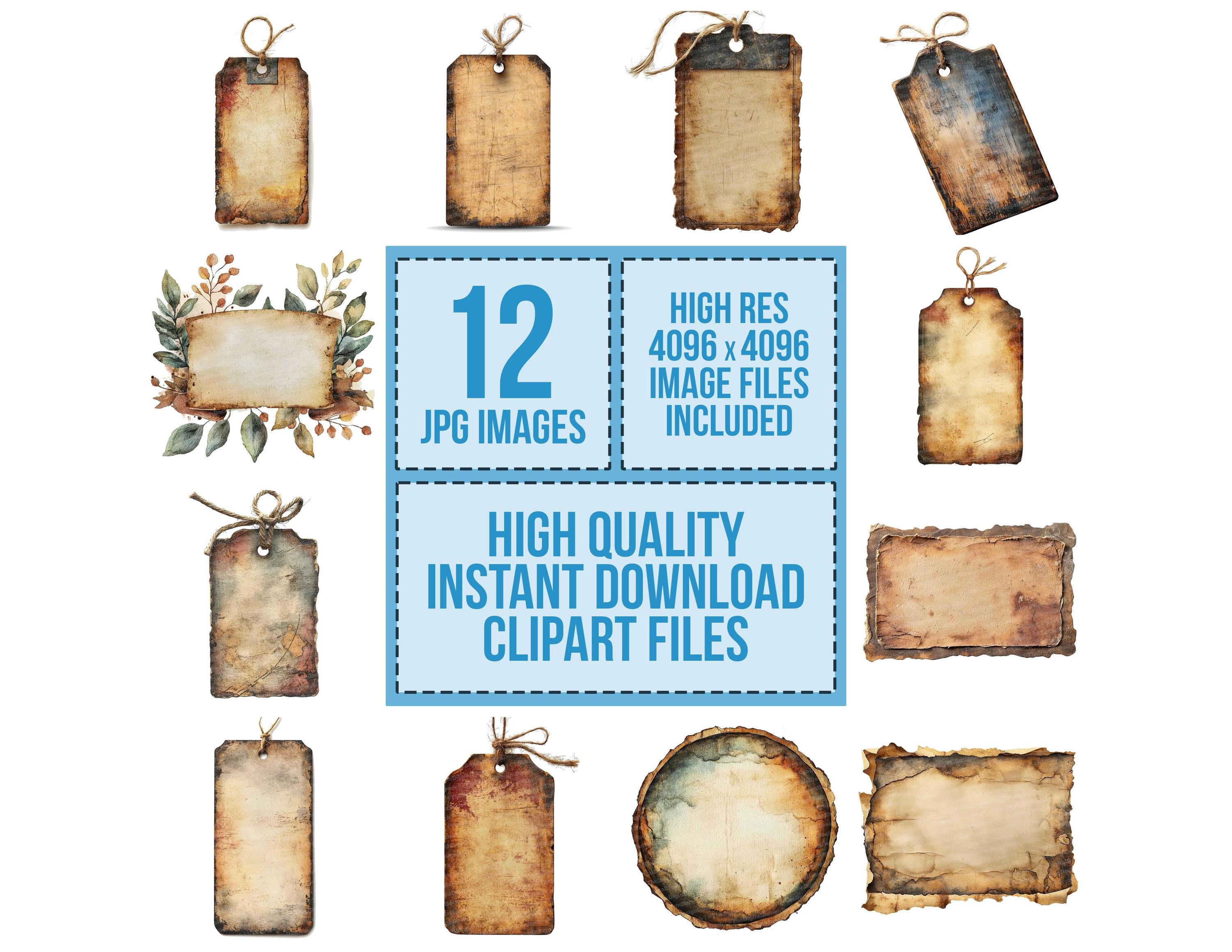 12 Vintage Tag Clipart, Watercolor Distressed Label, Antique Paper Tags ...