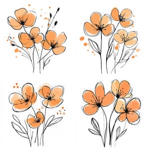 Orange Flower PNG Clip Art, 12x Peach Abstract Floral Clipart Set ...