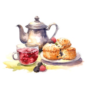 12x Tea and Scones Clipart, China Teapot JPG Clipart, Printable ...